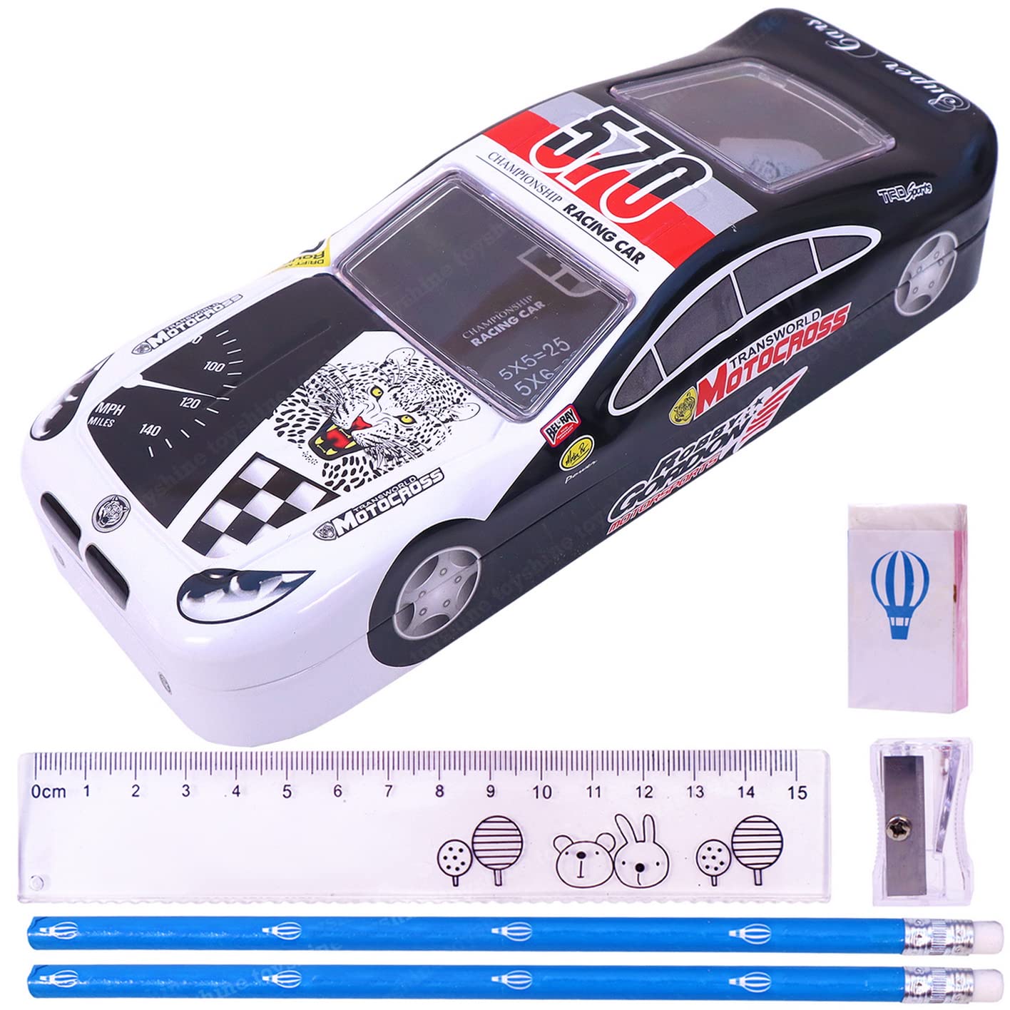 Buy Toyshine 570 Car Metal Pencil Box, Pencil Case Double Comparment ...