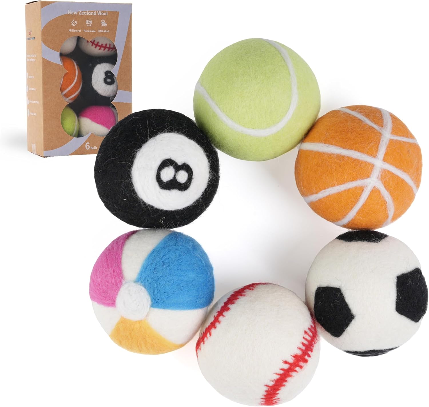 Amazon.com: FUTURE FOOT Wool Dryer Balls XL Size 6 Pack - Fun Dryer ...