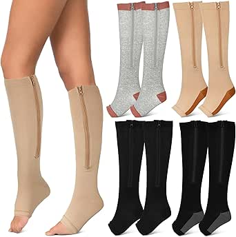 Amazon.com: Lasnten 5 Pairs Zipper Compression Socks Open Toe Stockings ...