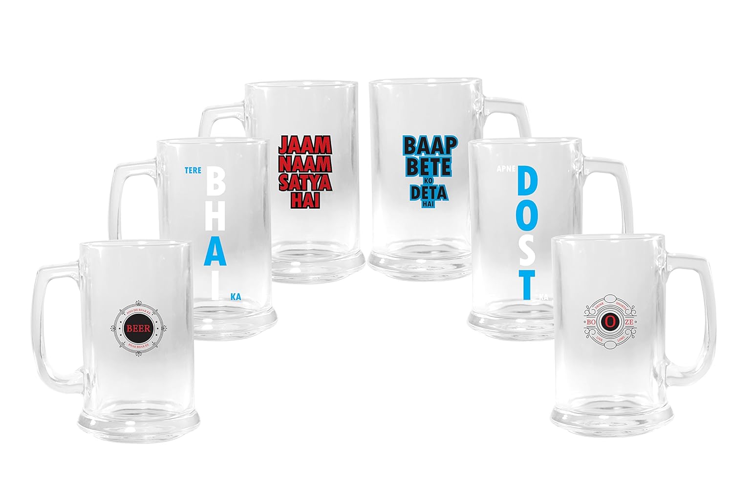 Buy FAADDESIGN BEER MUG SET OF 6 APNE DOST KA, TERE BHAI KA, BAAP BETE ...