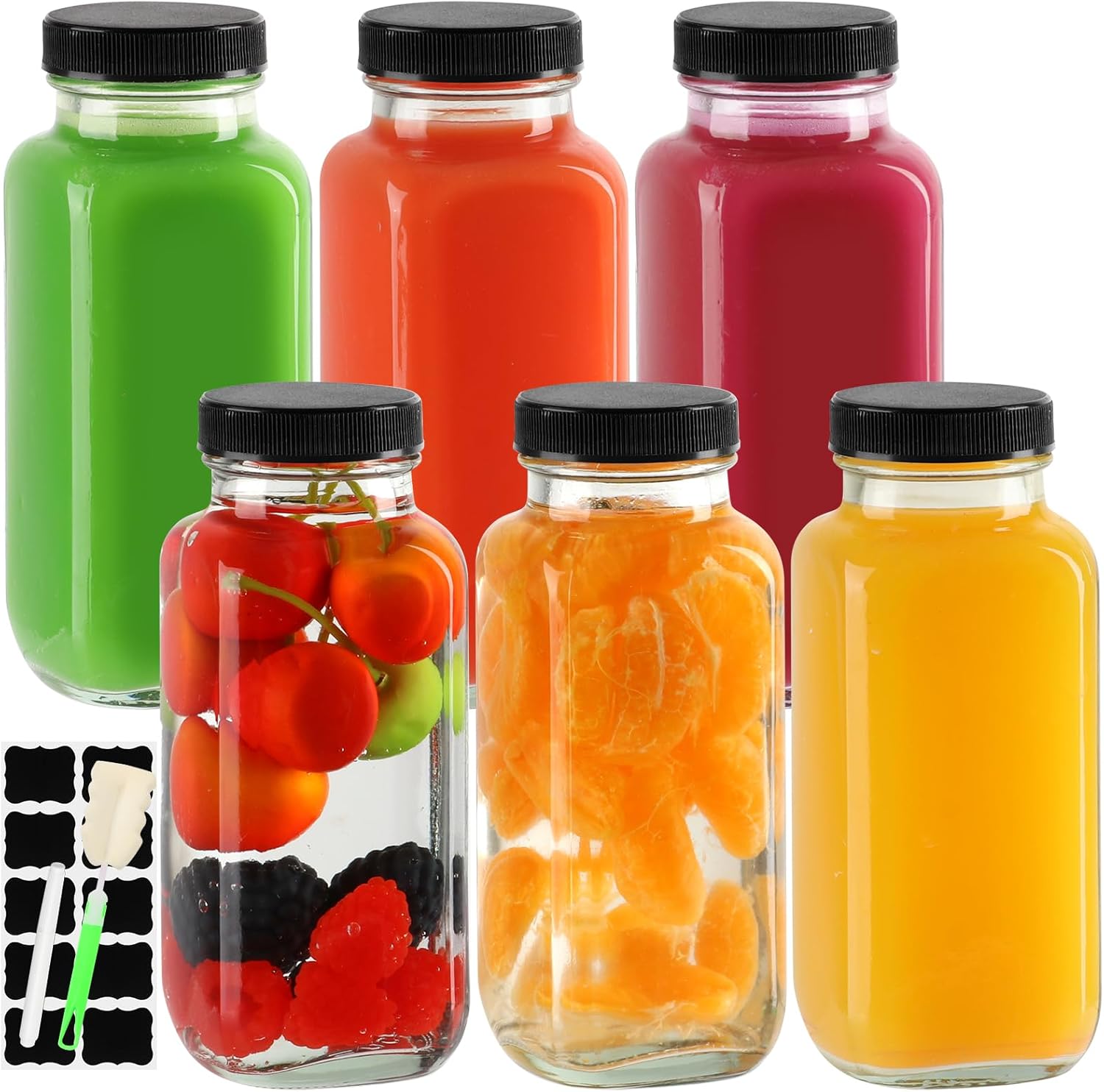 Amazon.com: Miukada Glass Juice Bottles with Lids 8 oz - 6 Pack ...