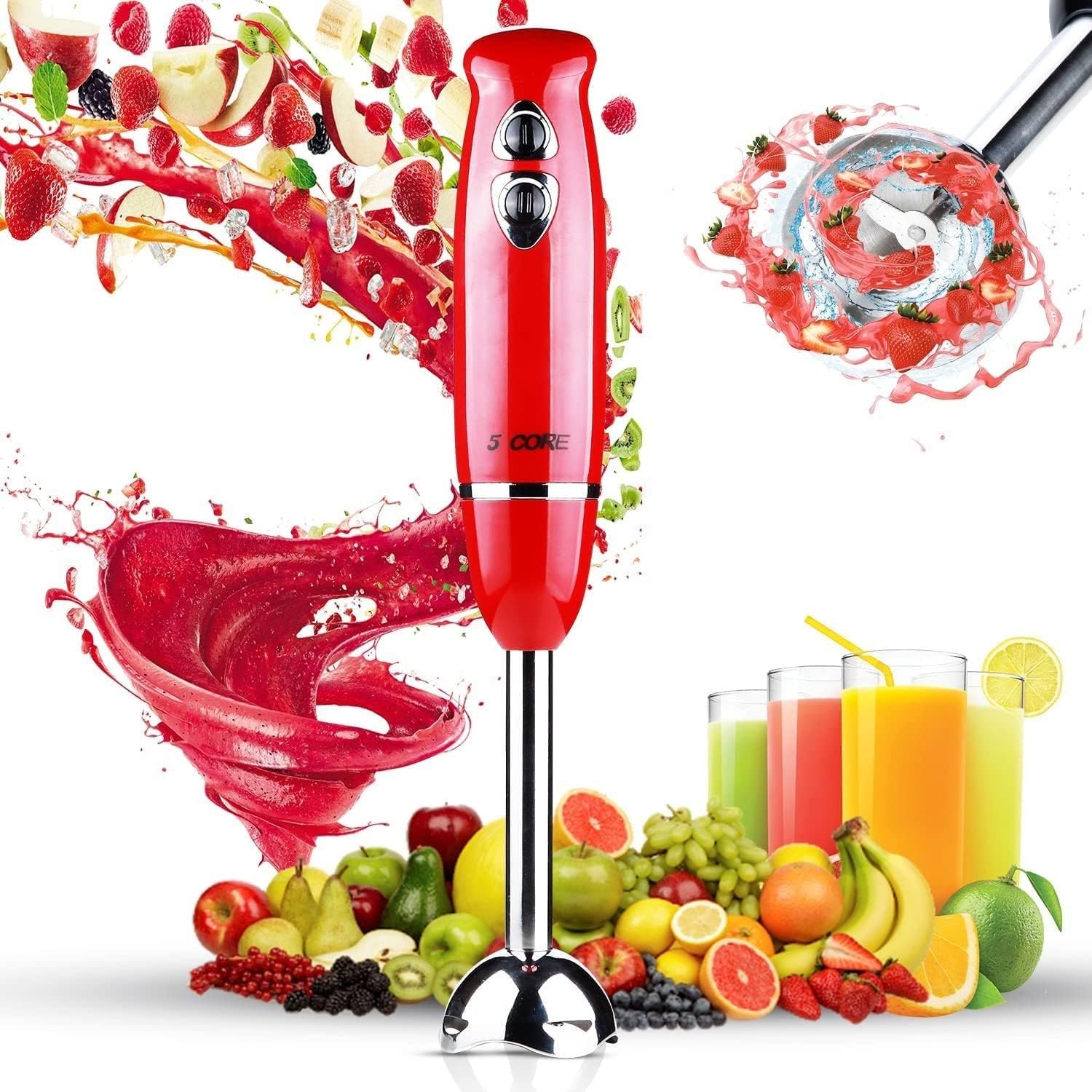 5 Core Handheld Blender, Electric Hand Blender 8-Speed 500W, Immersion ...