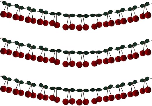 Amazon.com: 3 Pack Cherry Garland Decoration Felt Cherries Birthday ...