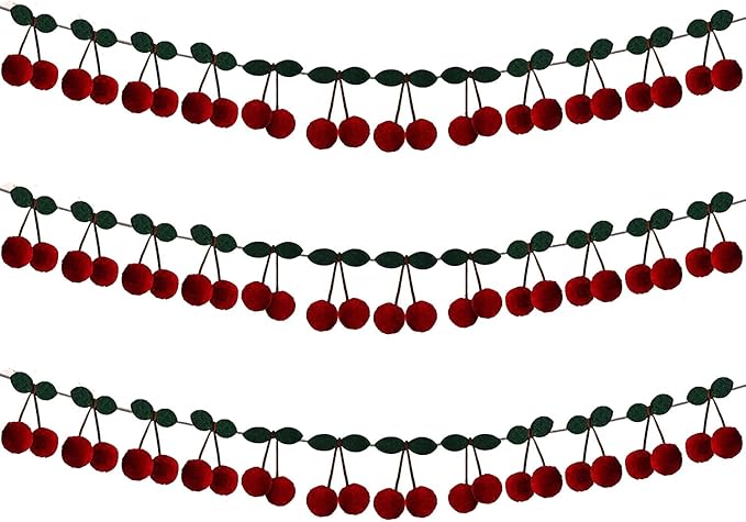 Amazon.com: 3 Pack Cherry Garland Decoration Felt Cherries Birthday ...