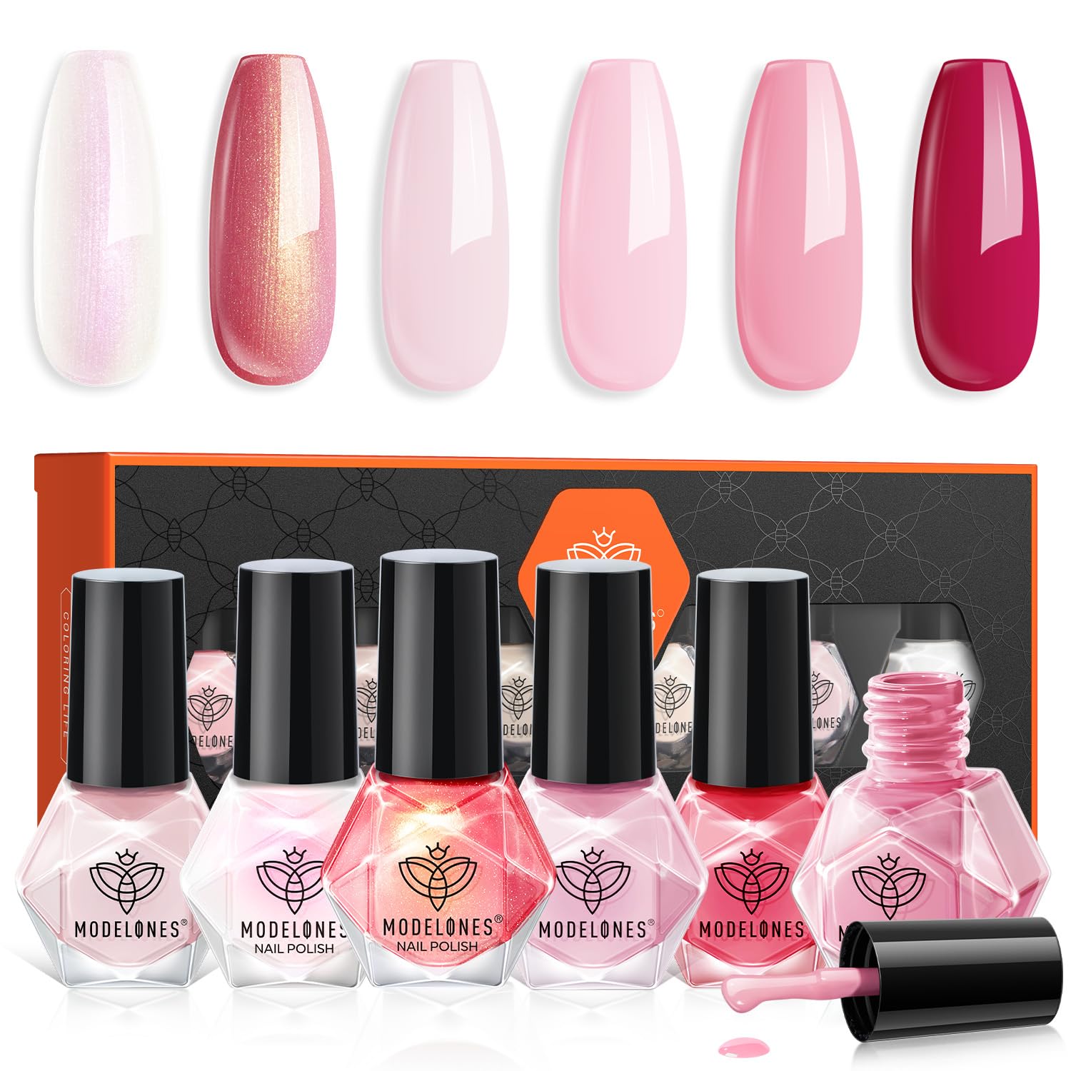 Amazon.com : modelones Nail Polish 6 Colors Hot Pink White Nude Pink ...