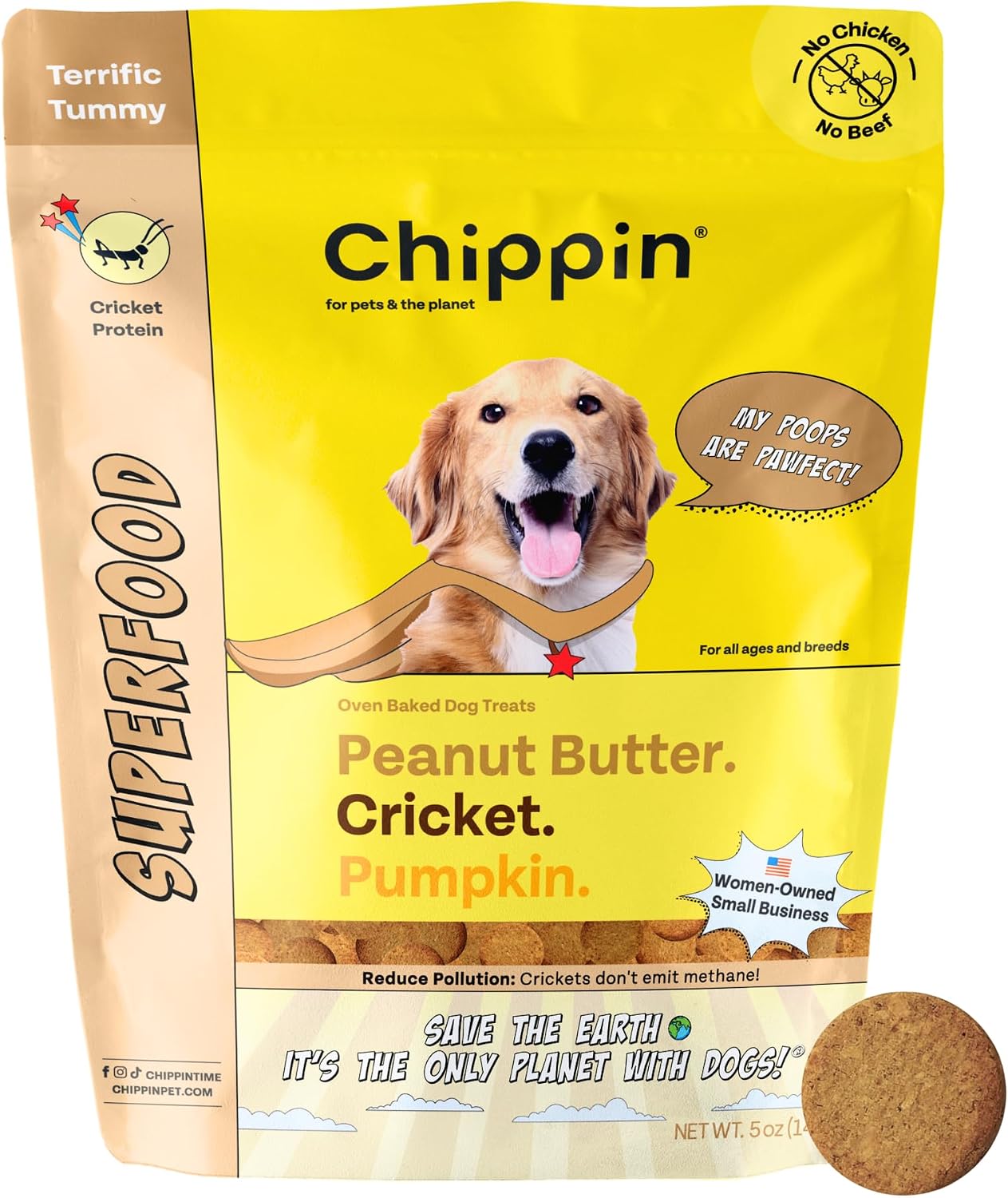 Amazon.com : Chippin Cricket Peanut Butter Pumpkin Dog Treats (5oz, 1 ...
