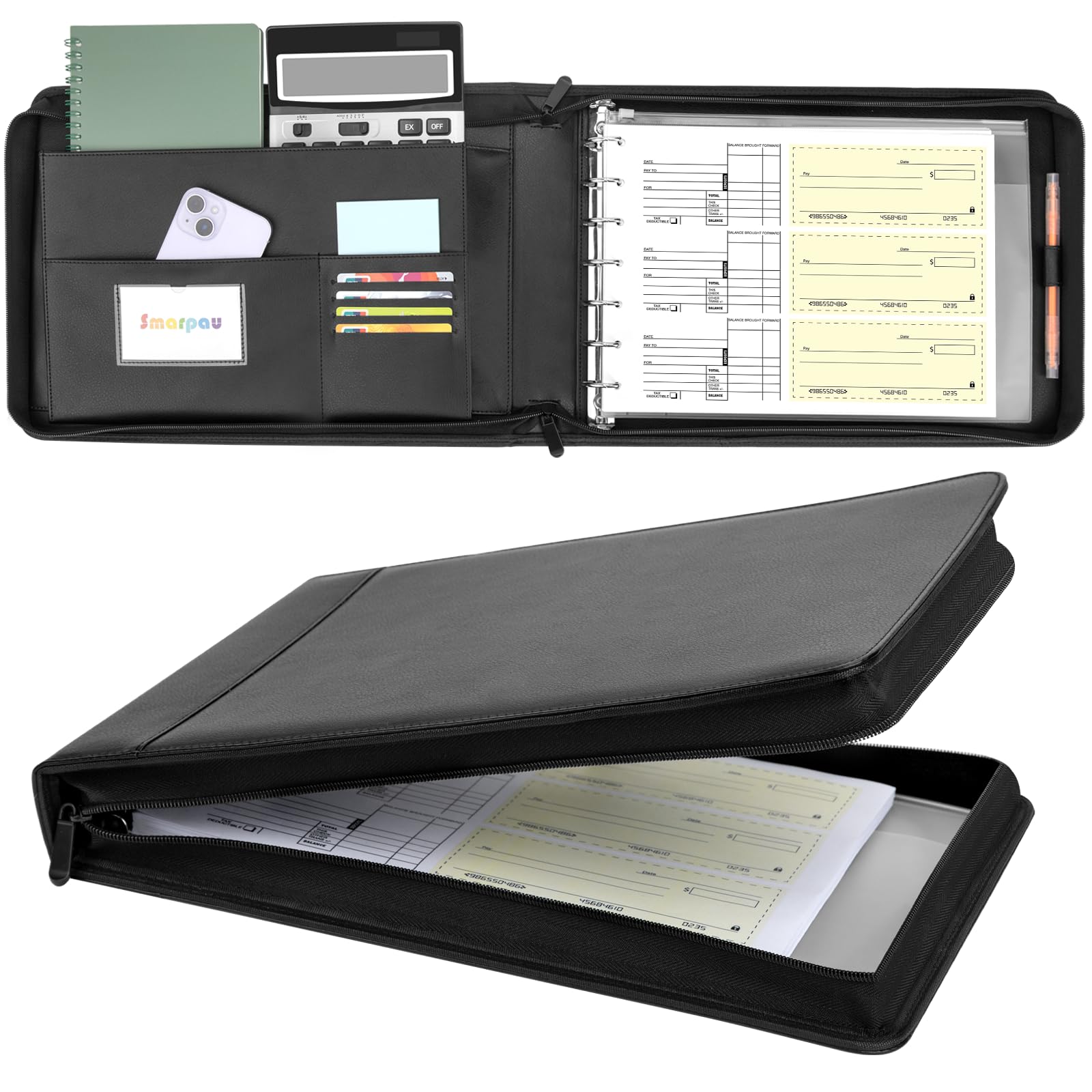 Amazon.com : Smarpau Business Checkbook Binder with Zipper Pouch, 7 ...