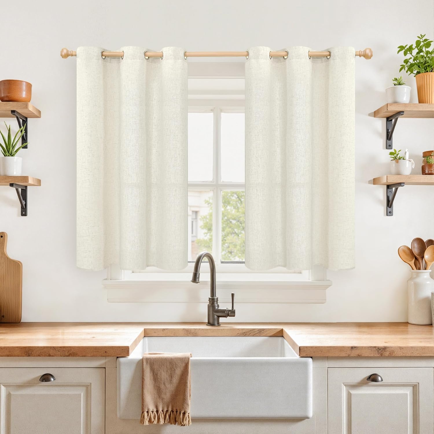 Amazon.com: YoungsTex Linen Curtains 40 Inches Long, Short Drapes Light ...