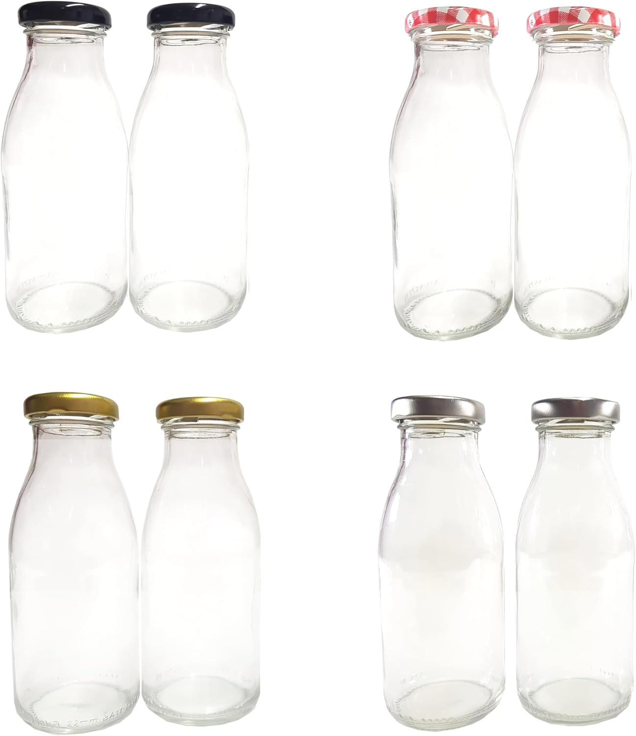 Britten & James 500ml Retro Glass Milk Bottles with Silver Lids (Pack ...