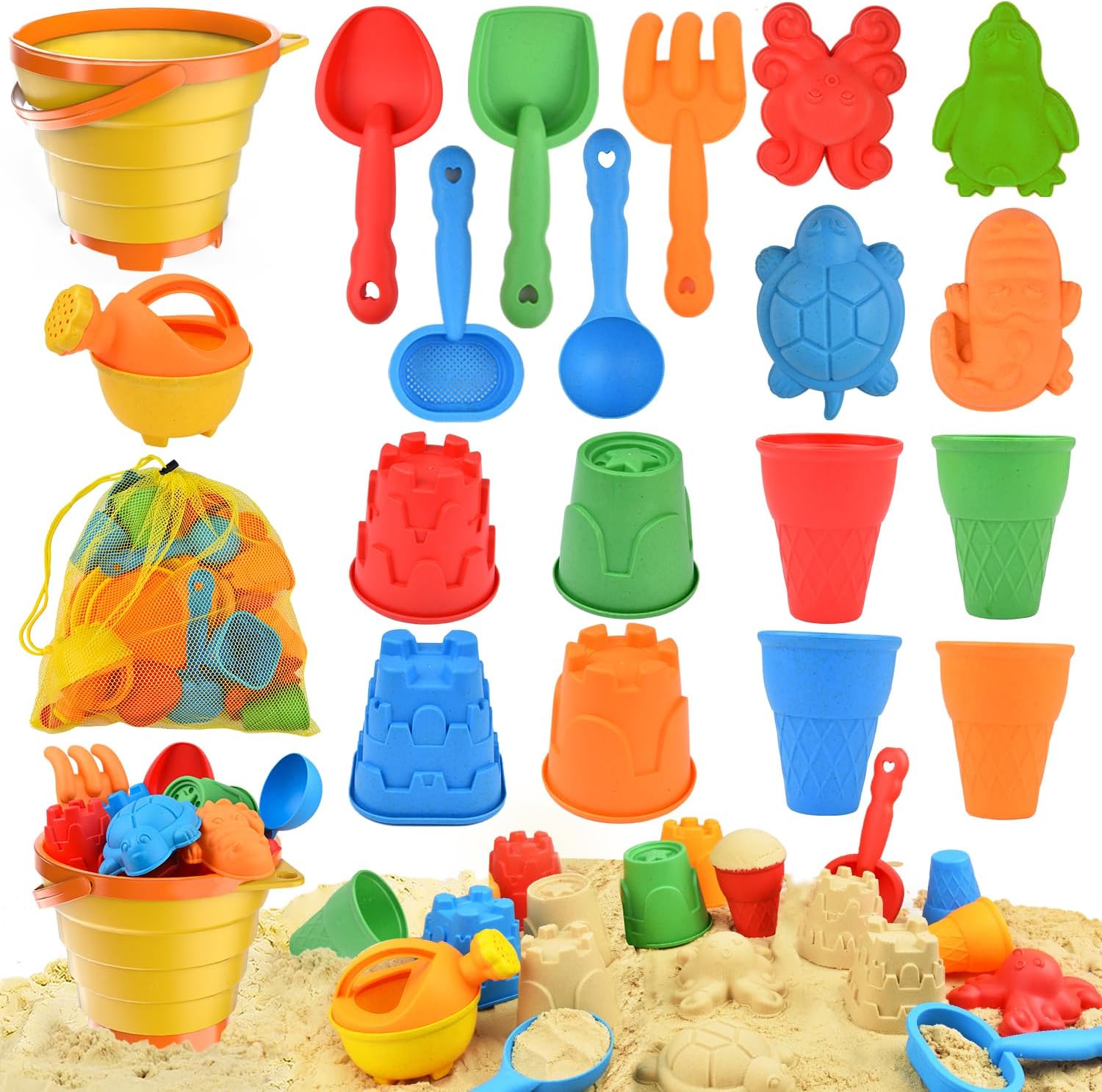 Sotodik Beach Toys Set for Kids, Collapsible Sand Bucket and Shovels ...