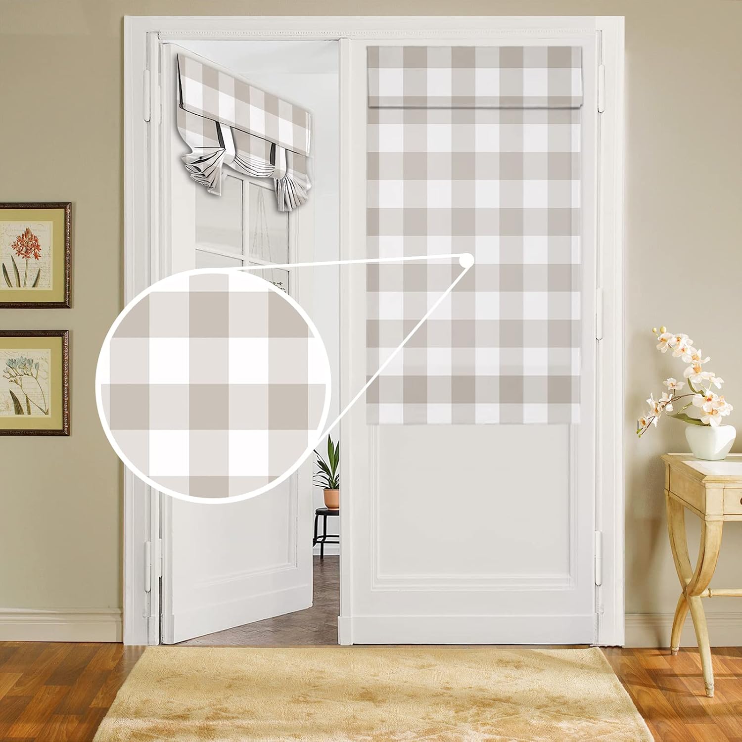 Amazon.com: YOUNGKIDS Beige Brown Plaid French Door Curtains, Farmhouse ...