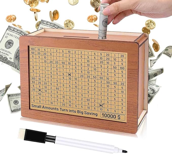 Amazon.com: WOBDAK Erasable Cash Vault Wooden Savings Box, Alcancias De ...