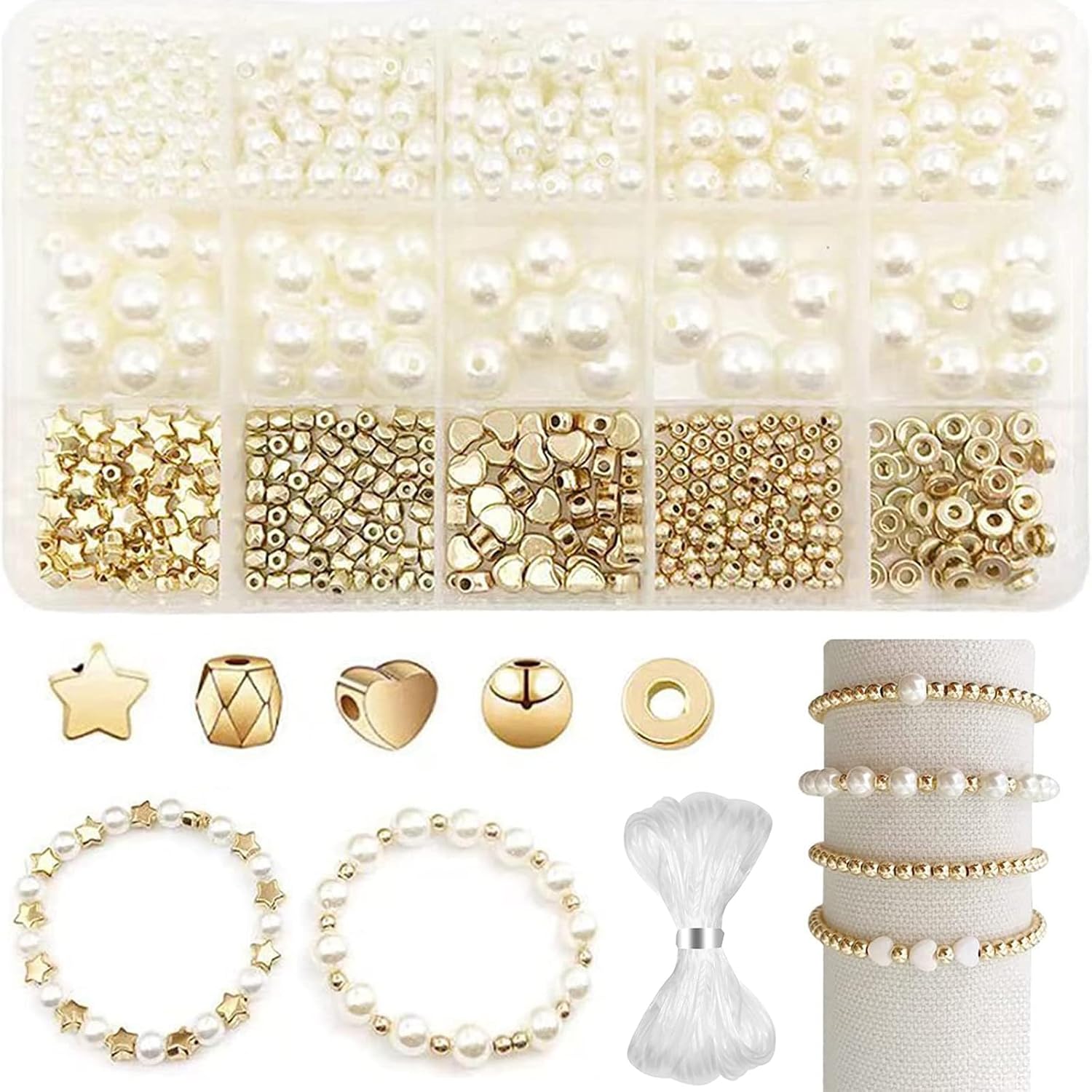 720pcs Pearl Beads for Bracelets Making,Spacing Bead Set,Round Pearls ...
