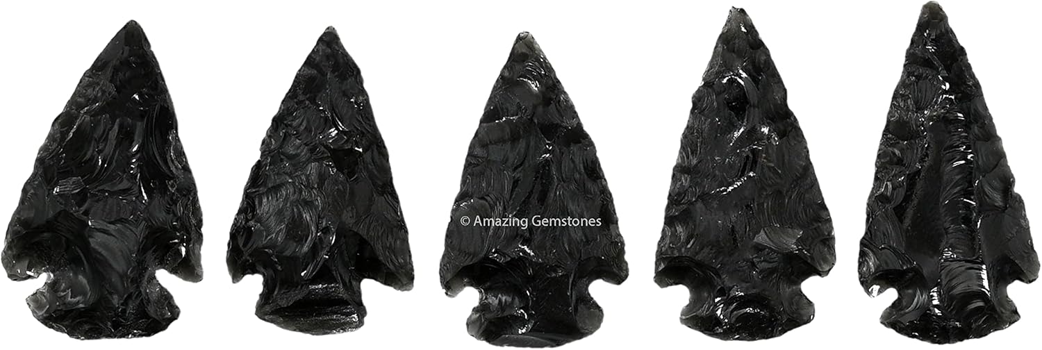 Amazon.com: 5 Pieces Black Obsidian Arrowhead, Natural Crystal and ...