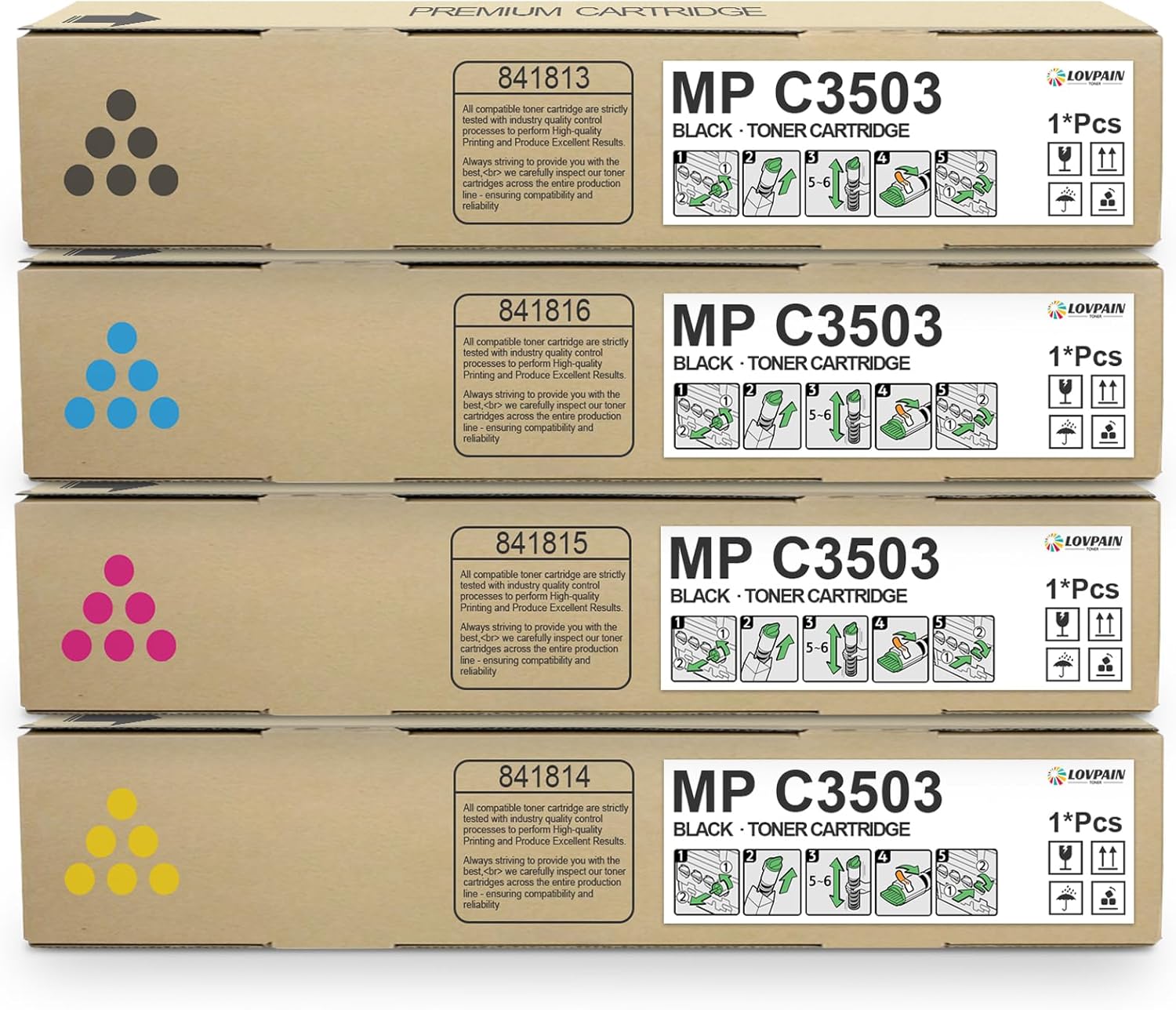 Amazon.com: MP C3503 C3003 Toner Cartridge set (4 Pack, 1BK/1C/1M/1Y) - Lovn 841813 841816 ...