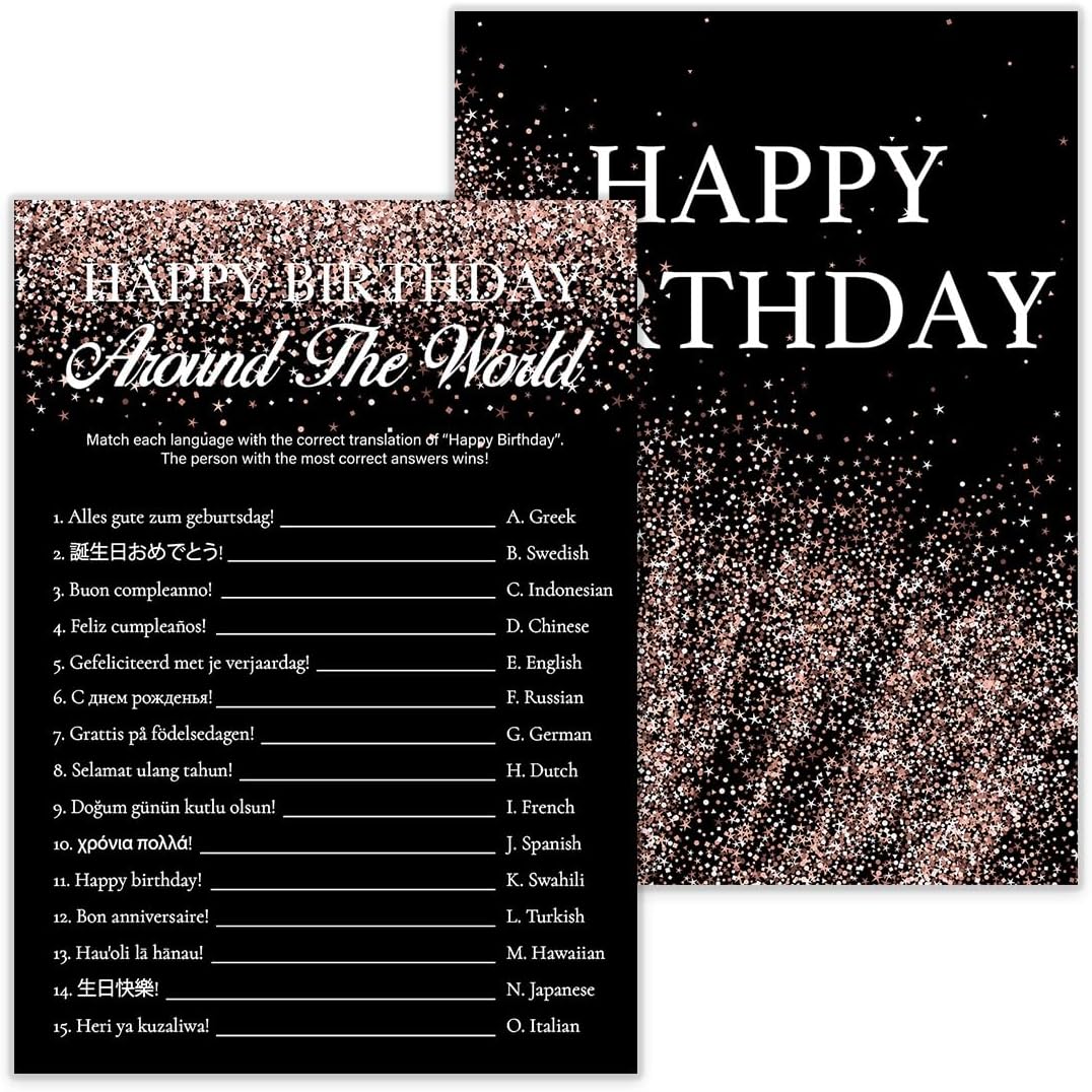 Amazon.com: Black and Gold Birthday Party Games Cards for Girls - Match ...