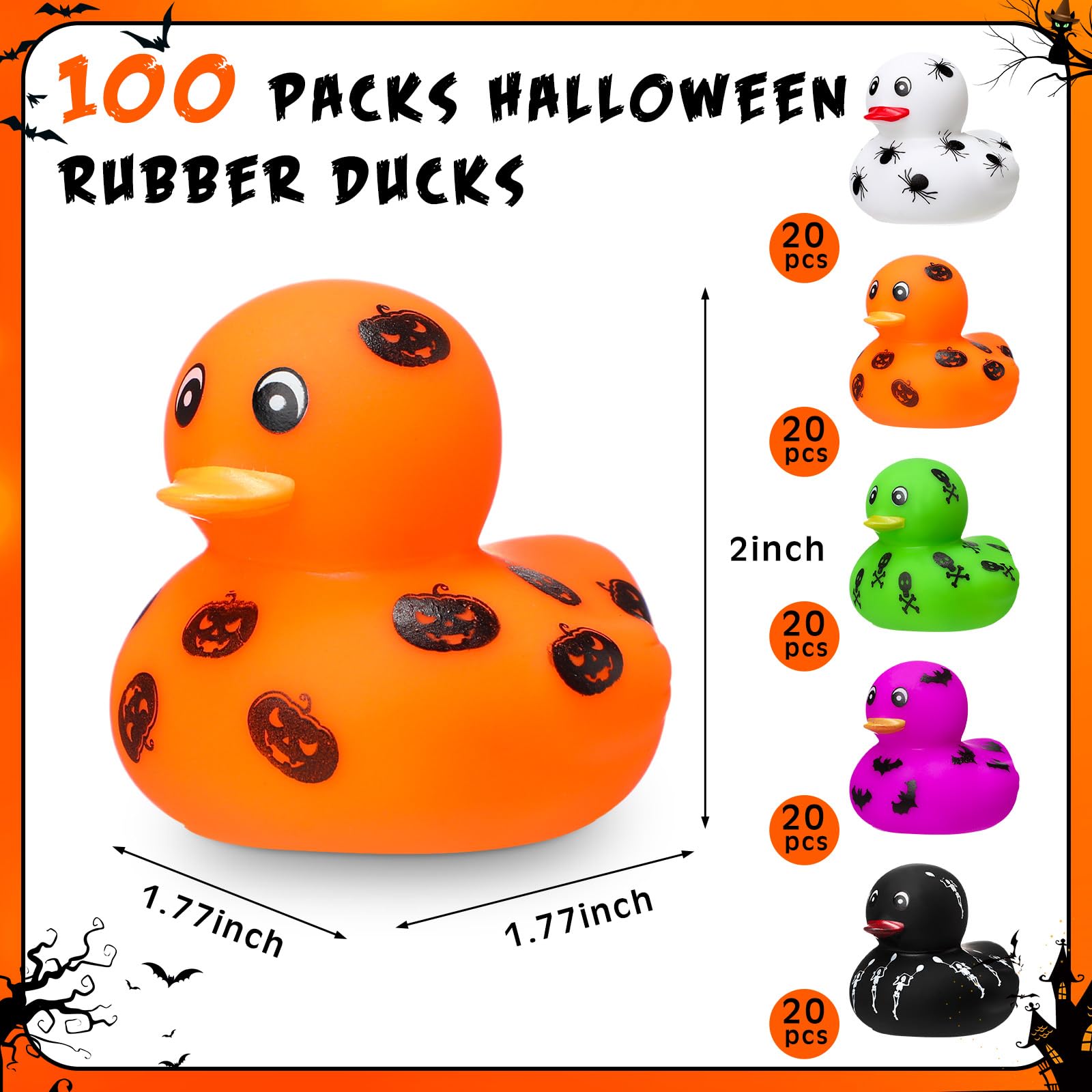 Snapklik.com : 20 Pcs Halloween Rubber Ducks 2 Inch Mini Rubber Duckies ...