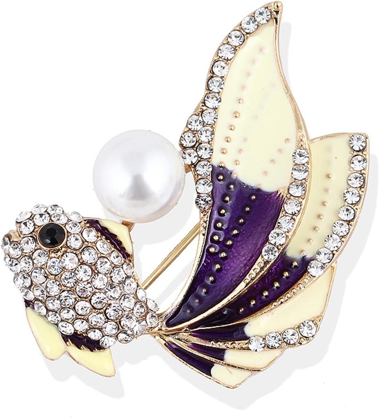 Amazon.com: Goldfish Bead Brooch with Diamond Crystal Coral Enamel ...