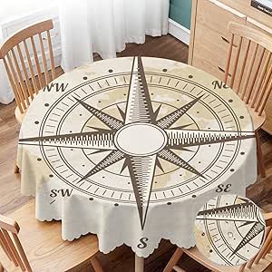 Amazon.com: Yibeas Tablecloth Round Compass Table Cloth Old World Map ...