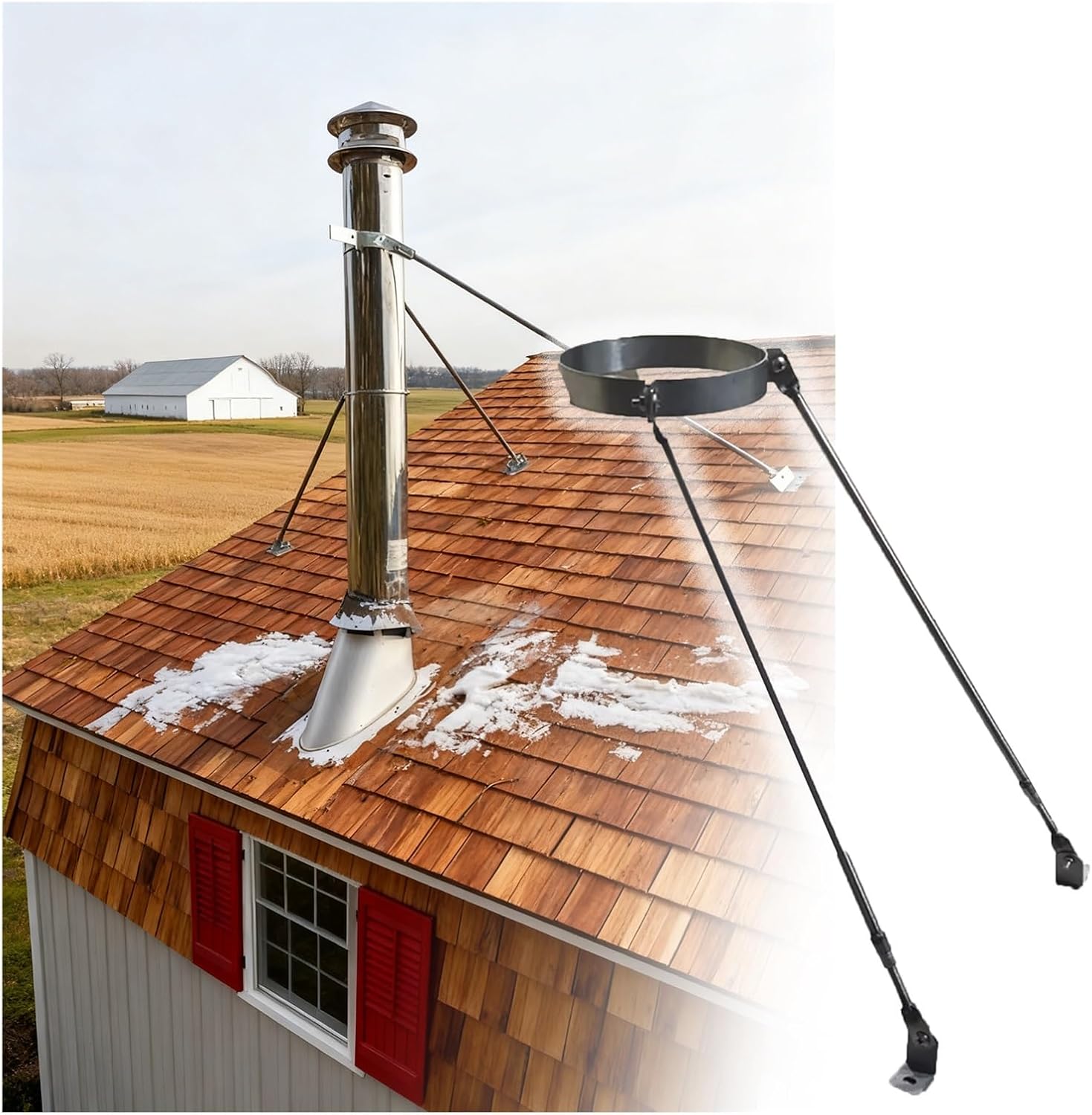 Wind-Proof Solid Steel Roof Support Bracket for 3" to 10" Stove Pipes ...