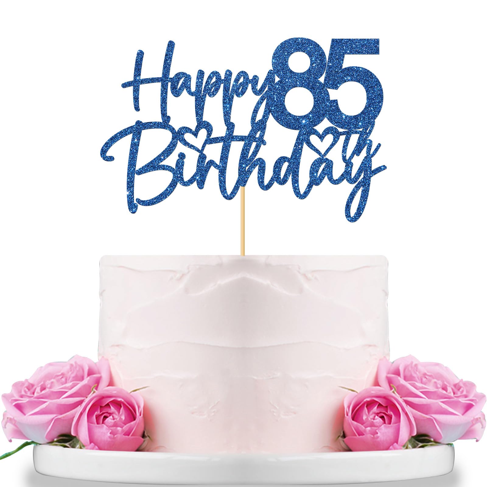 Happy 85th Birthday Cake Toppers Silver Glitter, Cheers To 85 Years Old ...