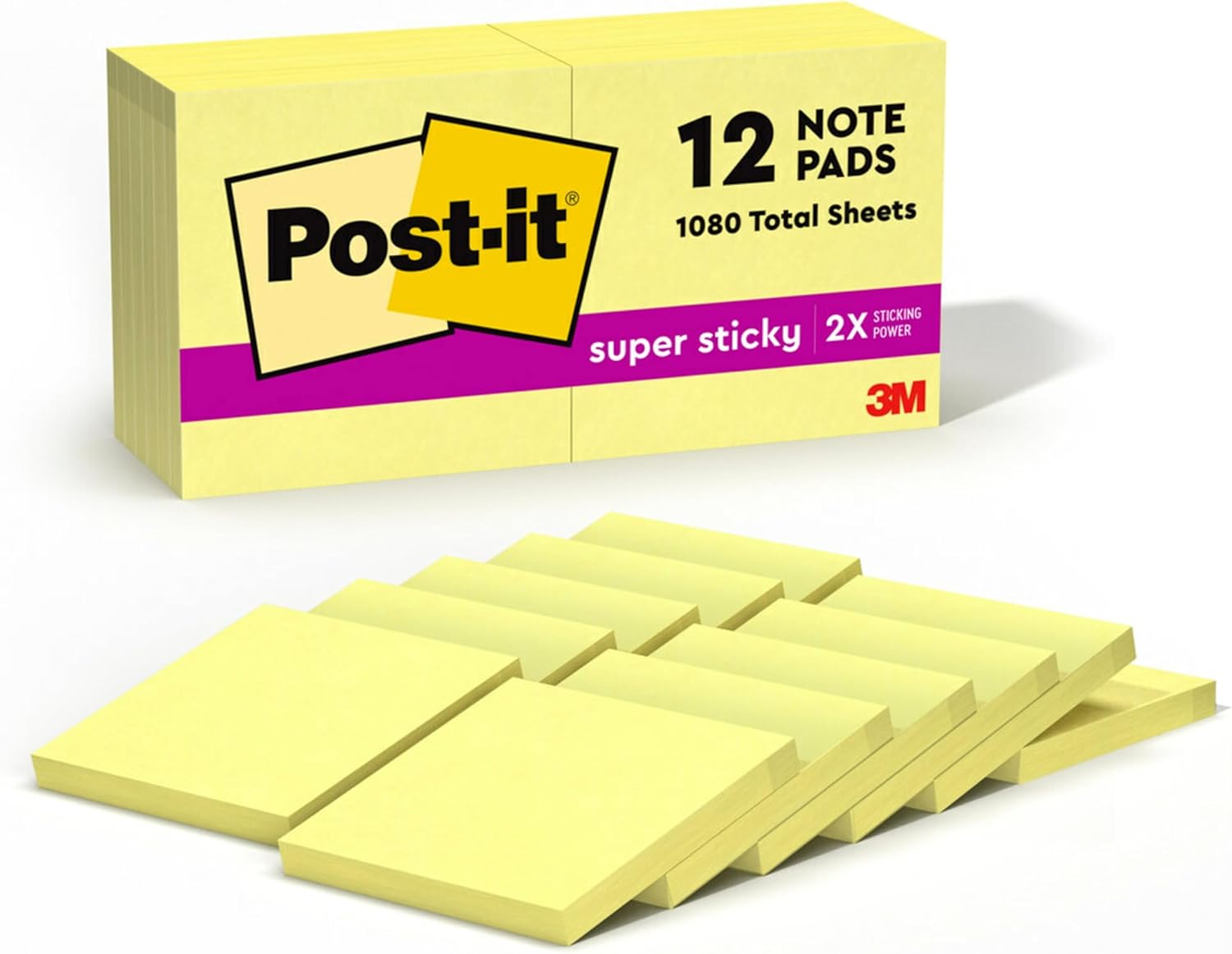 Post-it Super Sticky Notes, Double The Sticking Power, 12 Pads, 1080 ...