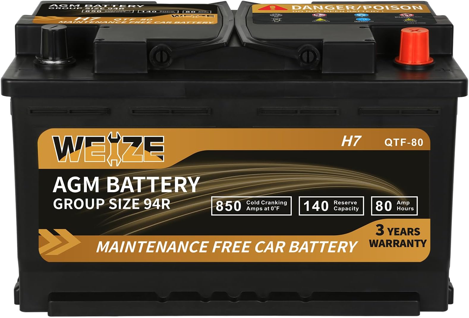 Amazon.com: Weize Platinum AGM Battery BCI Group 94R - 12v 80ah H7 Size ...