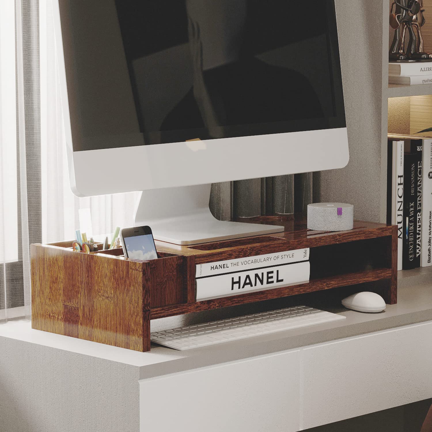 WAYTRIM 2-Tier Bamboo Monitor Stand, Wood Computer Monitor Riser ...