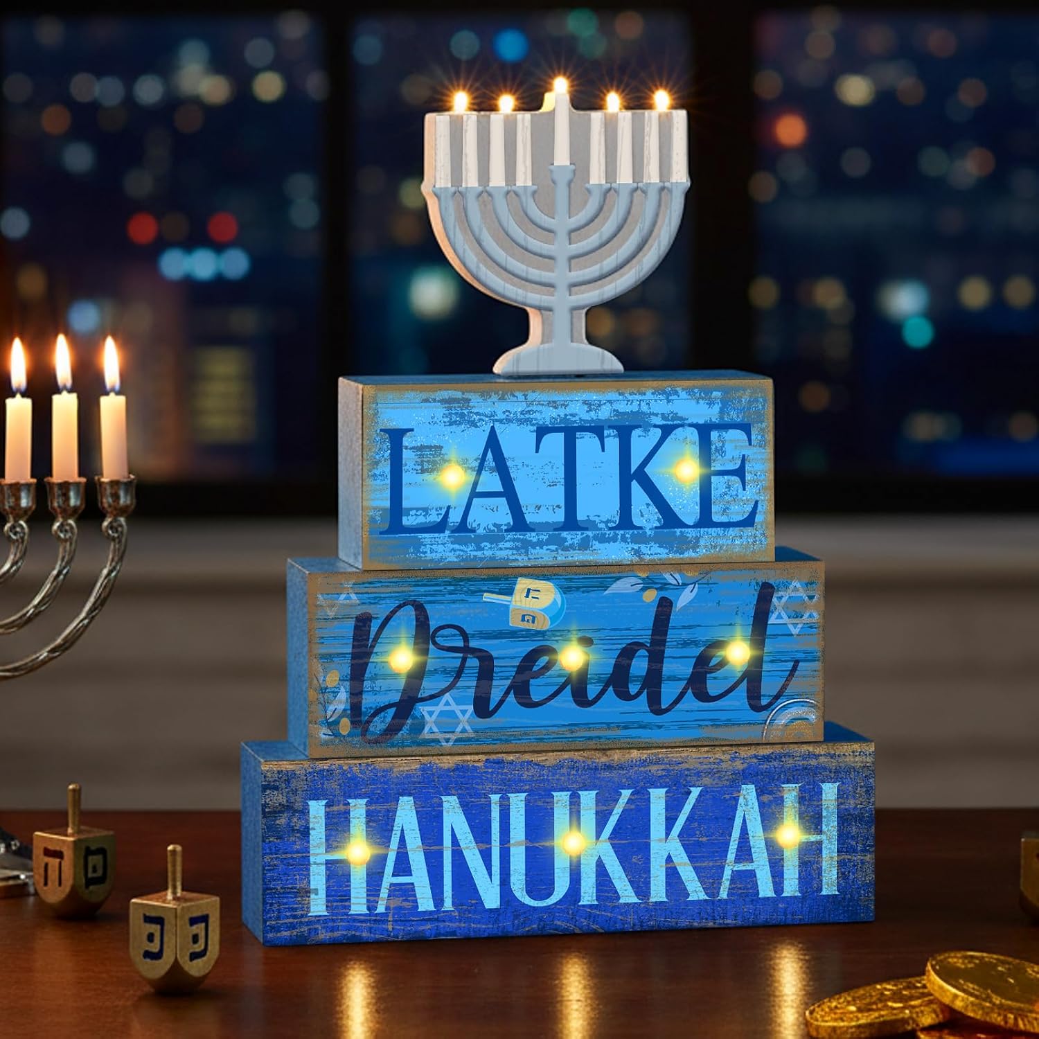 Amazon.com: Kathfly 4 Pcs Hanukkah Decorations for Home Light It up ...