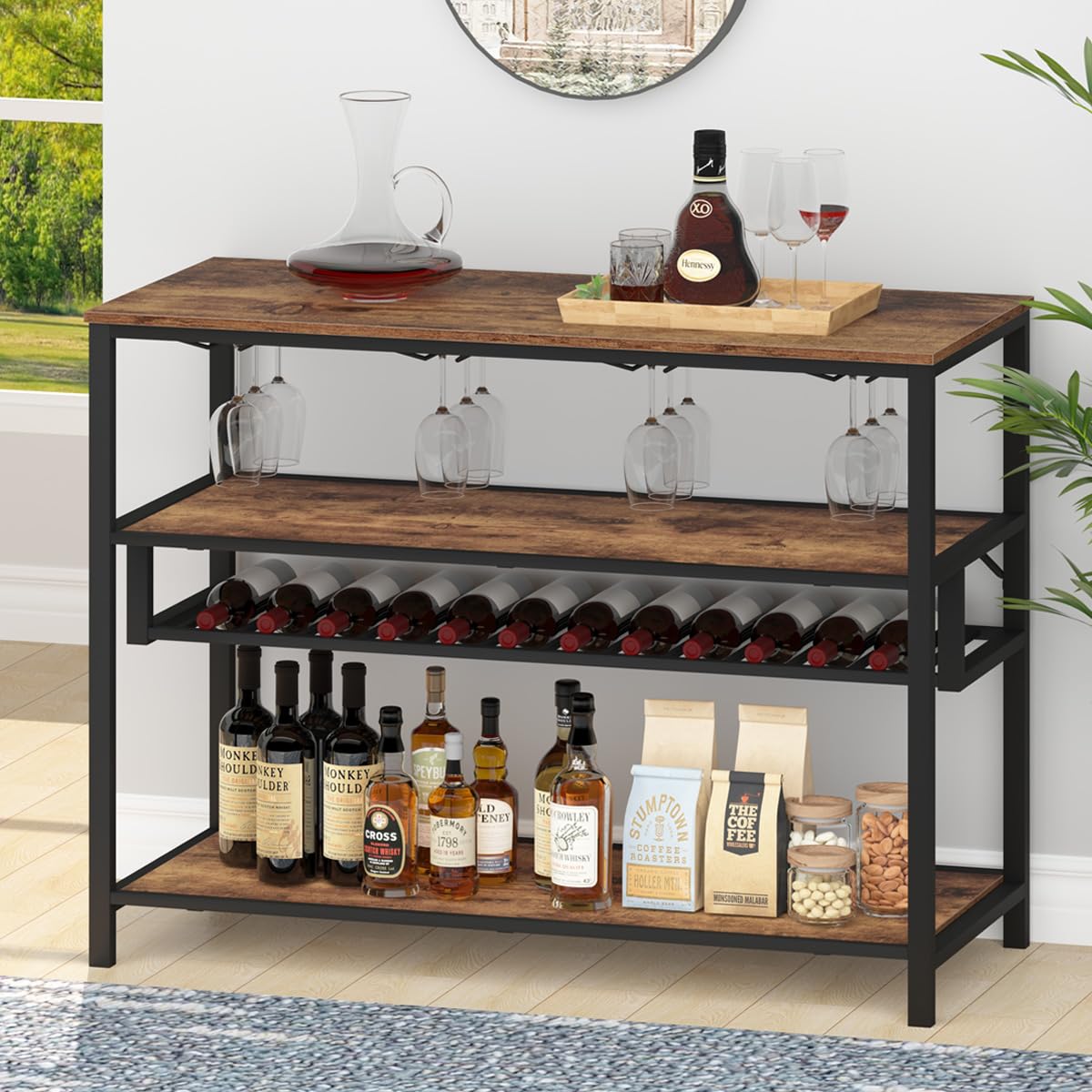 LVB Rustic Wine Rack Table, Modern Wine Rack Free Standing Floor ...