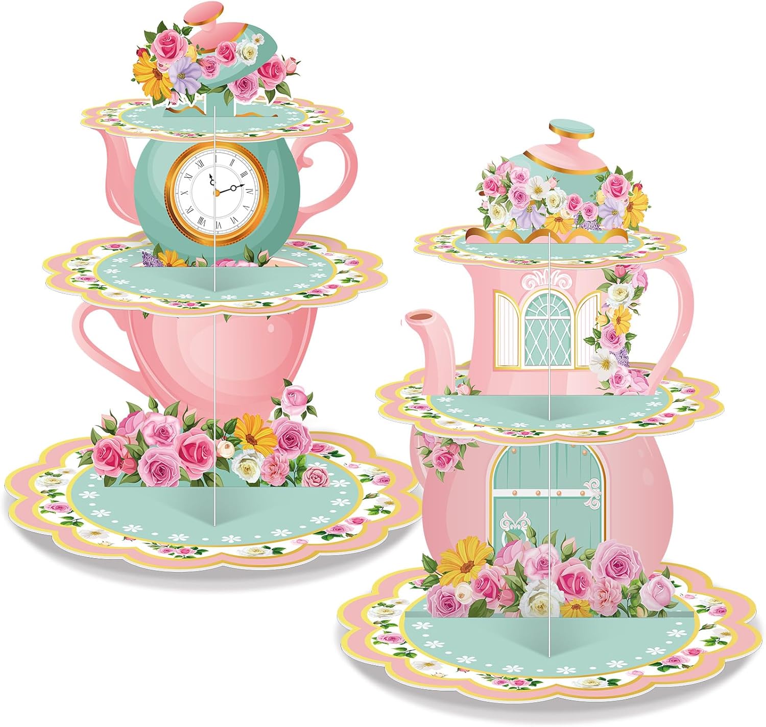 Amazon.com | Zopeal 2 Pcs 3 Tier Floral Tea Party Cupcake Stand ...