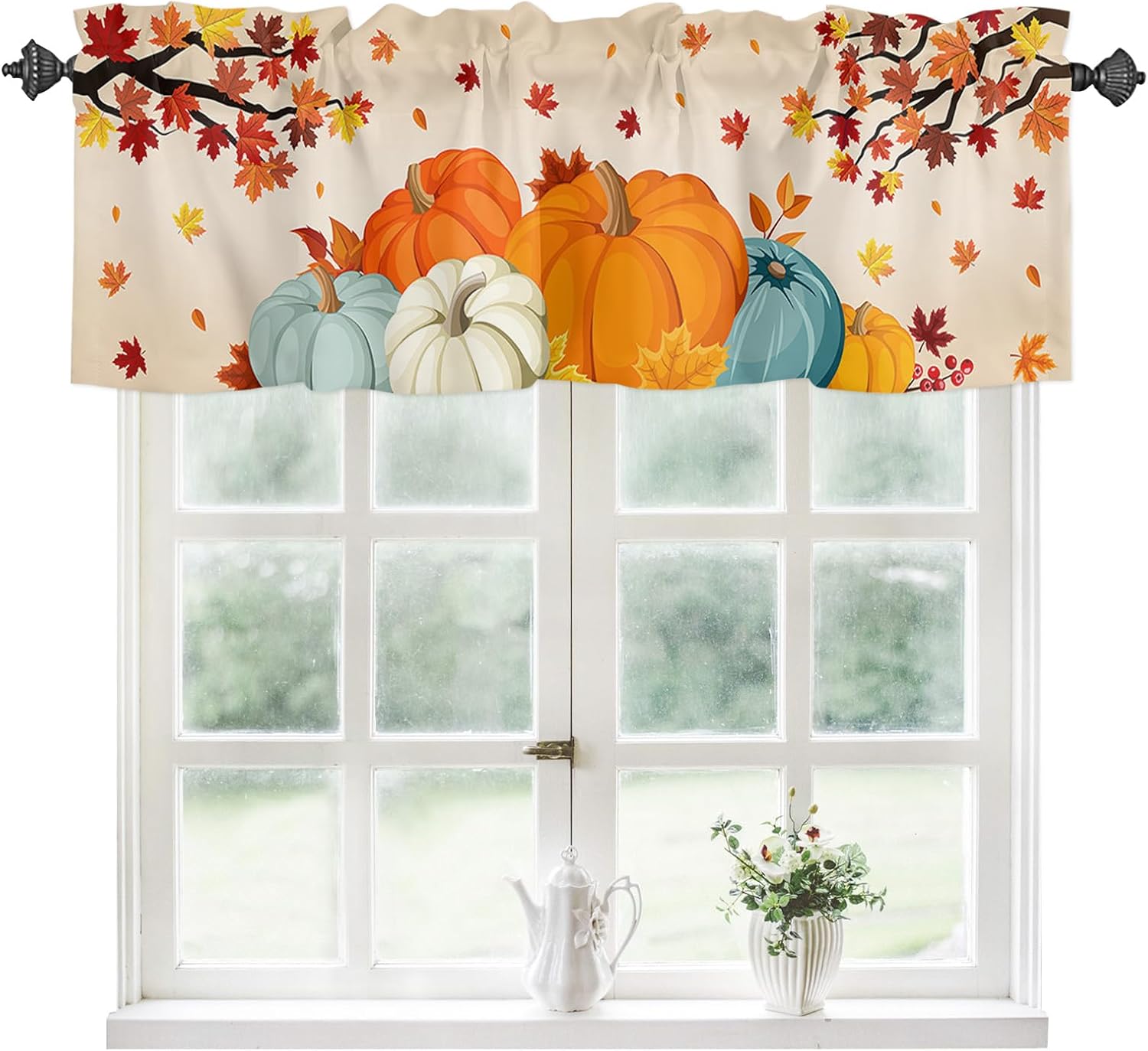 Amazon.com: Harvest Pumpkin Kitchen Curtains Valances for Window ...