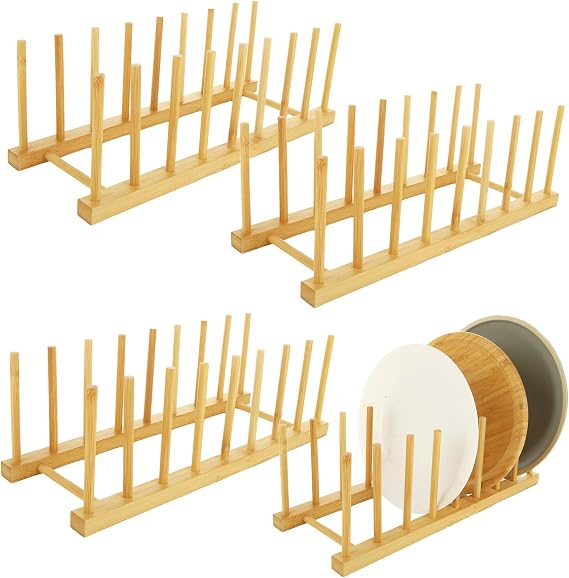 MUXHEL 4PCS Wooden Dish Rack, 8 Slots Bamboo Wooden Plate Rack for ...
