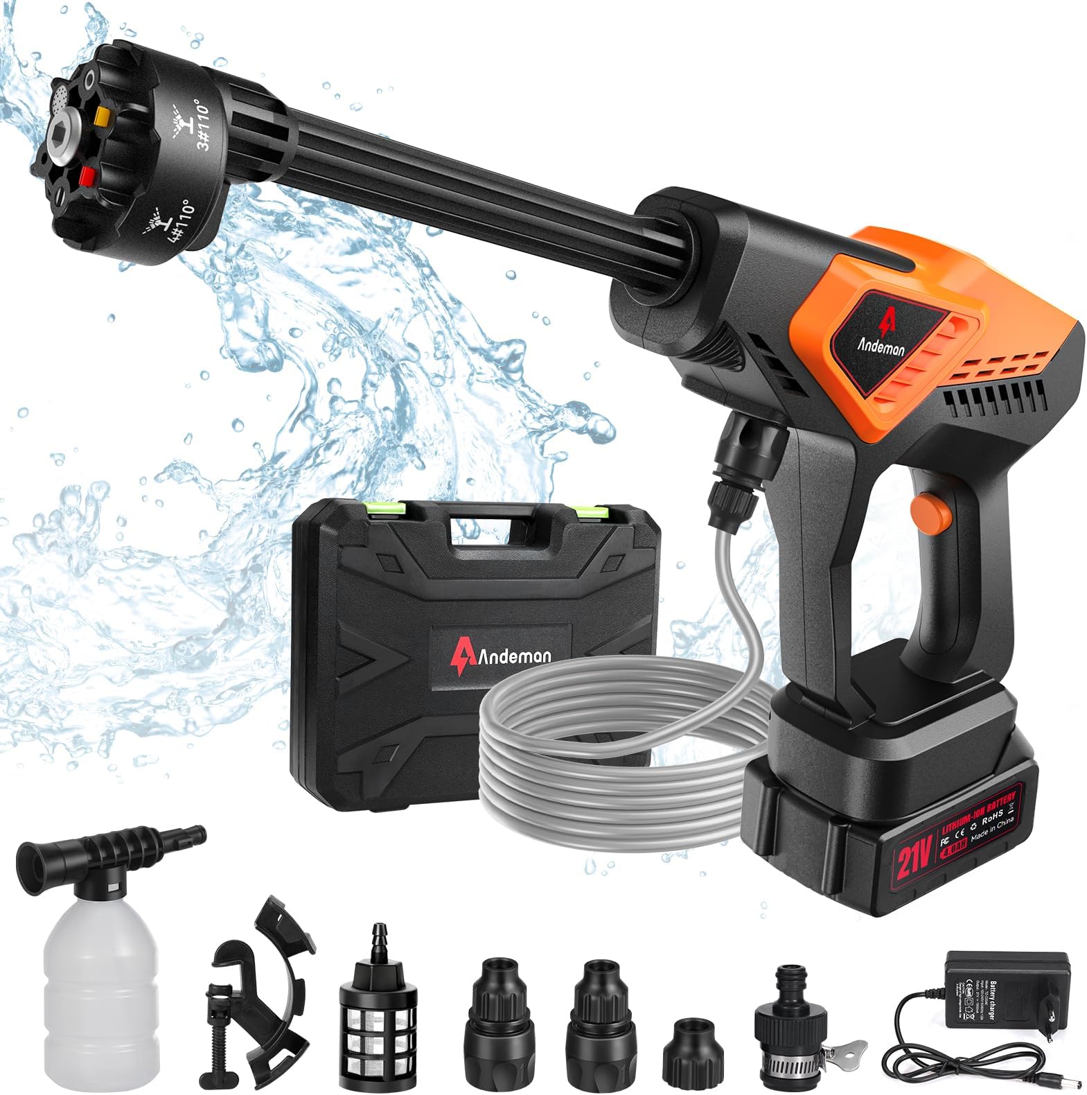 Amazon.com : Andeman Portable Cordless Pressure Washer, 1080 PSI 2.5 ...