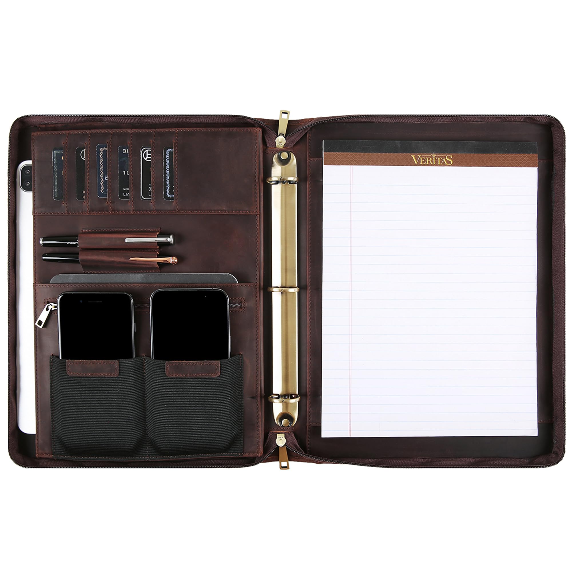 GZRHKJ Genuine Leather Portfolio Binder, Personalized Padfolio with 3 ...