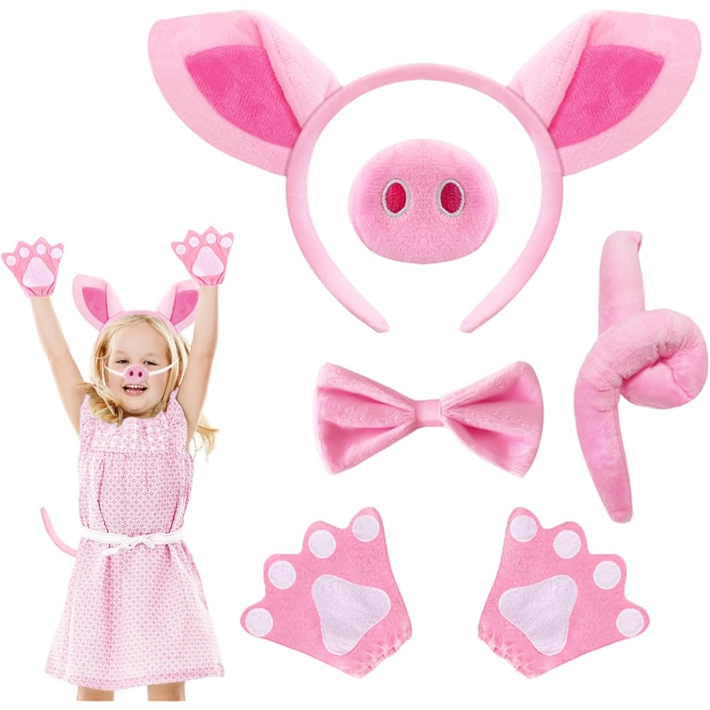 $1/mo - Finance 5 Pcs Pink Pig Costume Set,Fuzzy Pig Ears Nose Tail ...