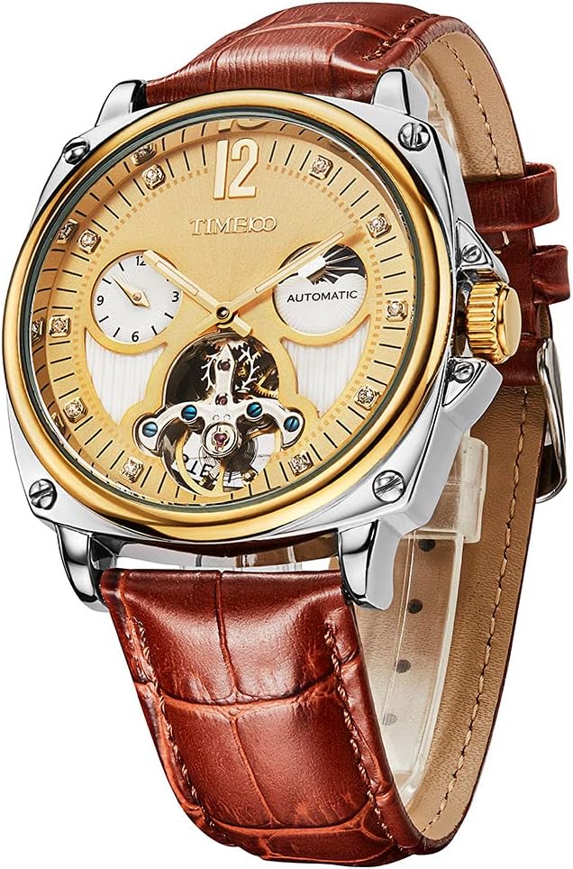 Amazon.com: TIME100 Mechanical Men's Watch Hollow Out Strap Moonphase ...