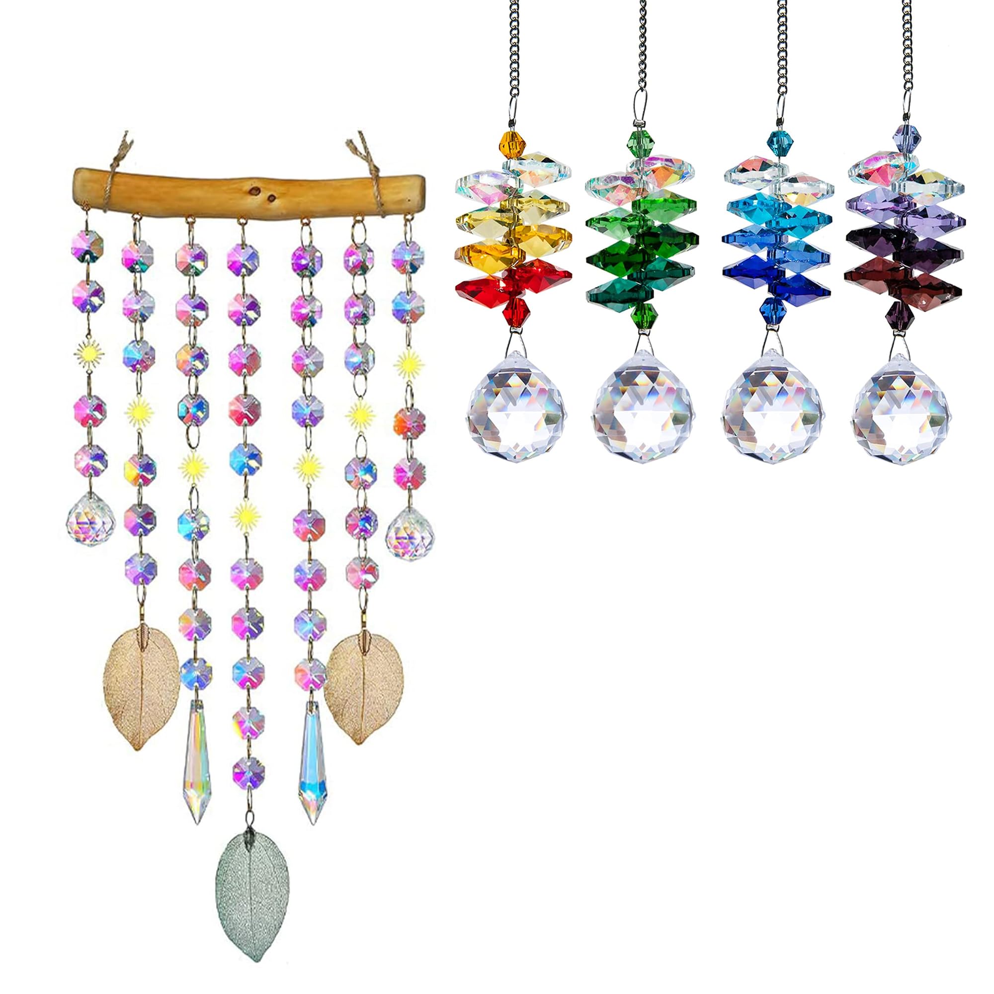 Amazon.com: 4PCS Octagonal Pearl Crystal &Glass Crystal Mobile Wind ...