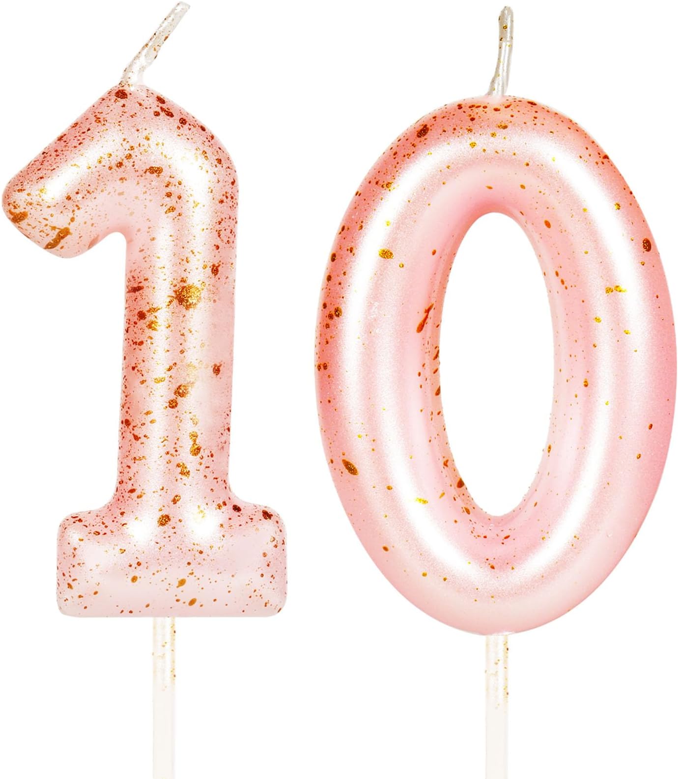 Amazon.com: Hongplus Pink Gold Number 10 Candles, 10 Birthday Candle ...