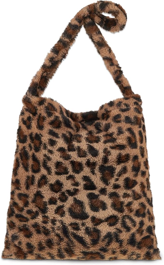Amazon.com: Leopard Print Clutch Handbag Plush Faux Fur Tote Bag Fuzzy ...
