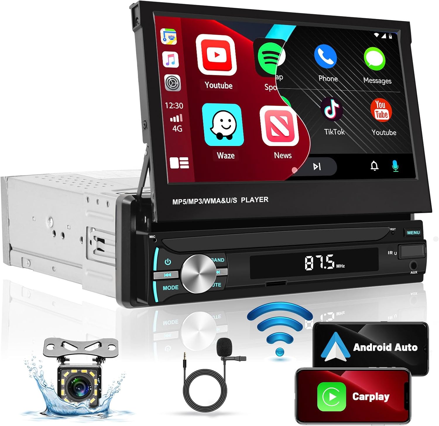 Hikity Autoradio 1 Din Wireless Carplay Android Auto, 7 Zoll ...