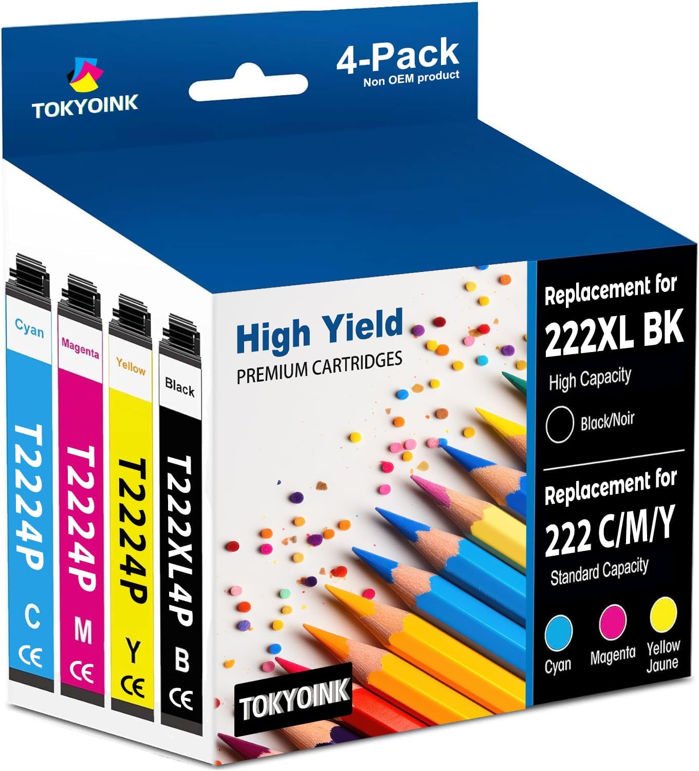 TOKYOINK 222XL - Paquete combinado de cartuchos de tinta remanufacturados de repuesto para 222 ...