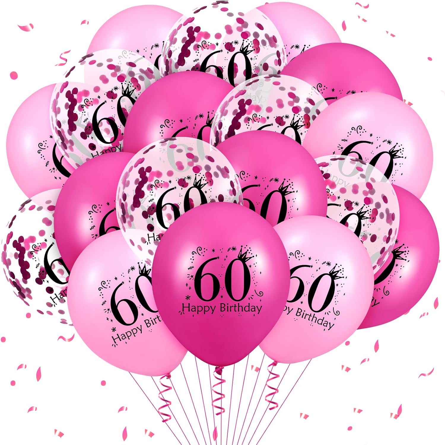 Amazon.com: Pink 60th Birthday Balloons 18Pcs Pink Hot Pink Happy 60th ...