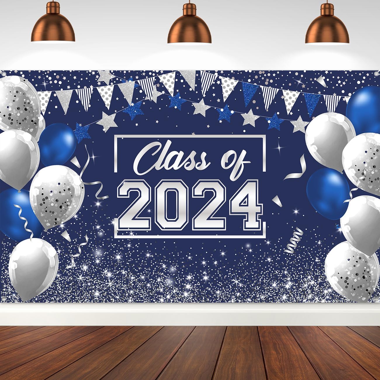 Amazon.com: Navy Blue Graduation Backdrop Class of 2024 Banner Congrats ...