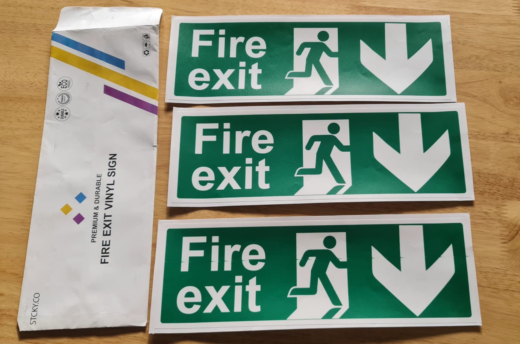 stcky Fire Exit Sign - 30cm x 10cm Ideal Sized Fire Exit Down Arrow ...