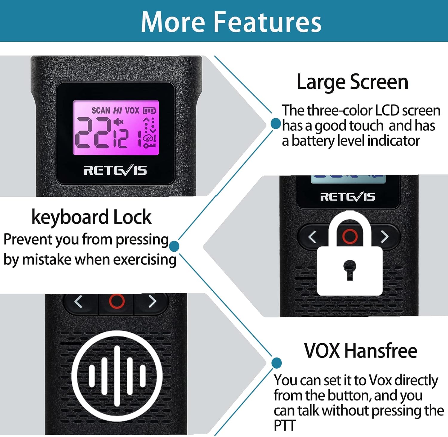 Retevis RT22 Walkie Talkies (paquete de 6) y radio RB28 de dos vías ...