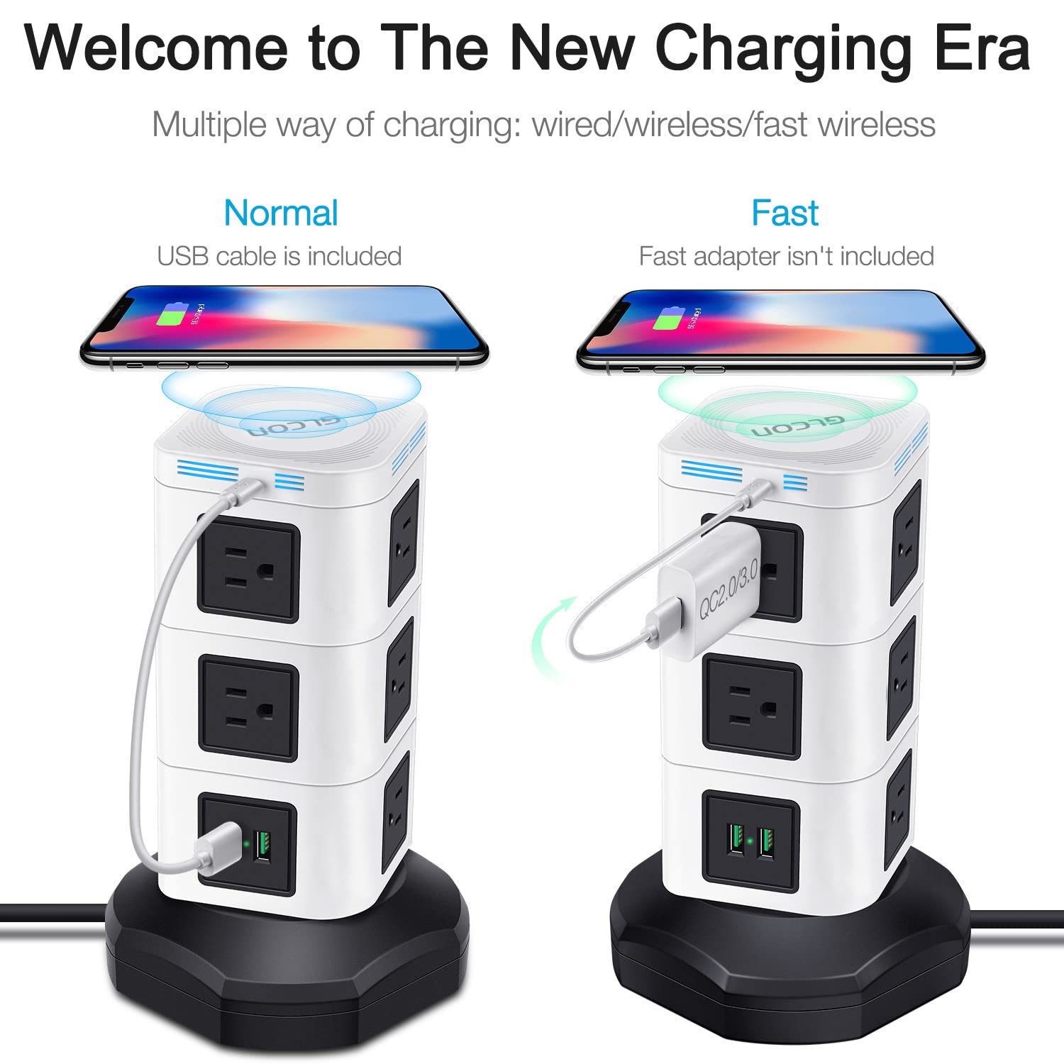 Power Strip Tower Surge Protector with Fast Wireless Charger, 10 ...