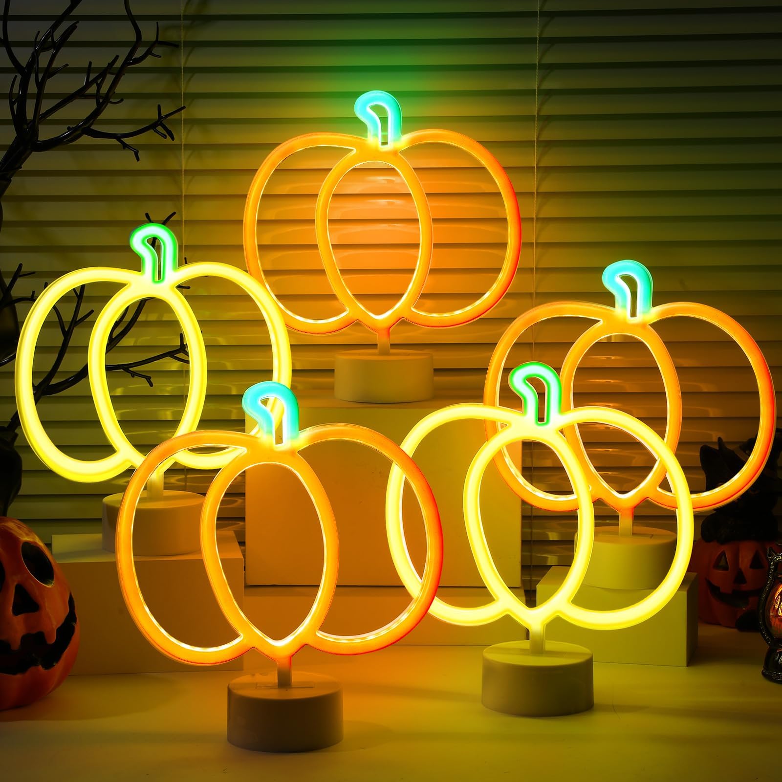 Amazon.com: Ganeen 5 Pcs Pumpkin Lights Decorations LED Neon Pumpkin ...