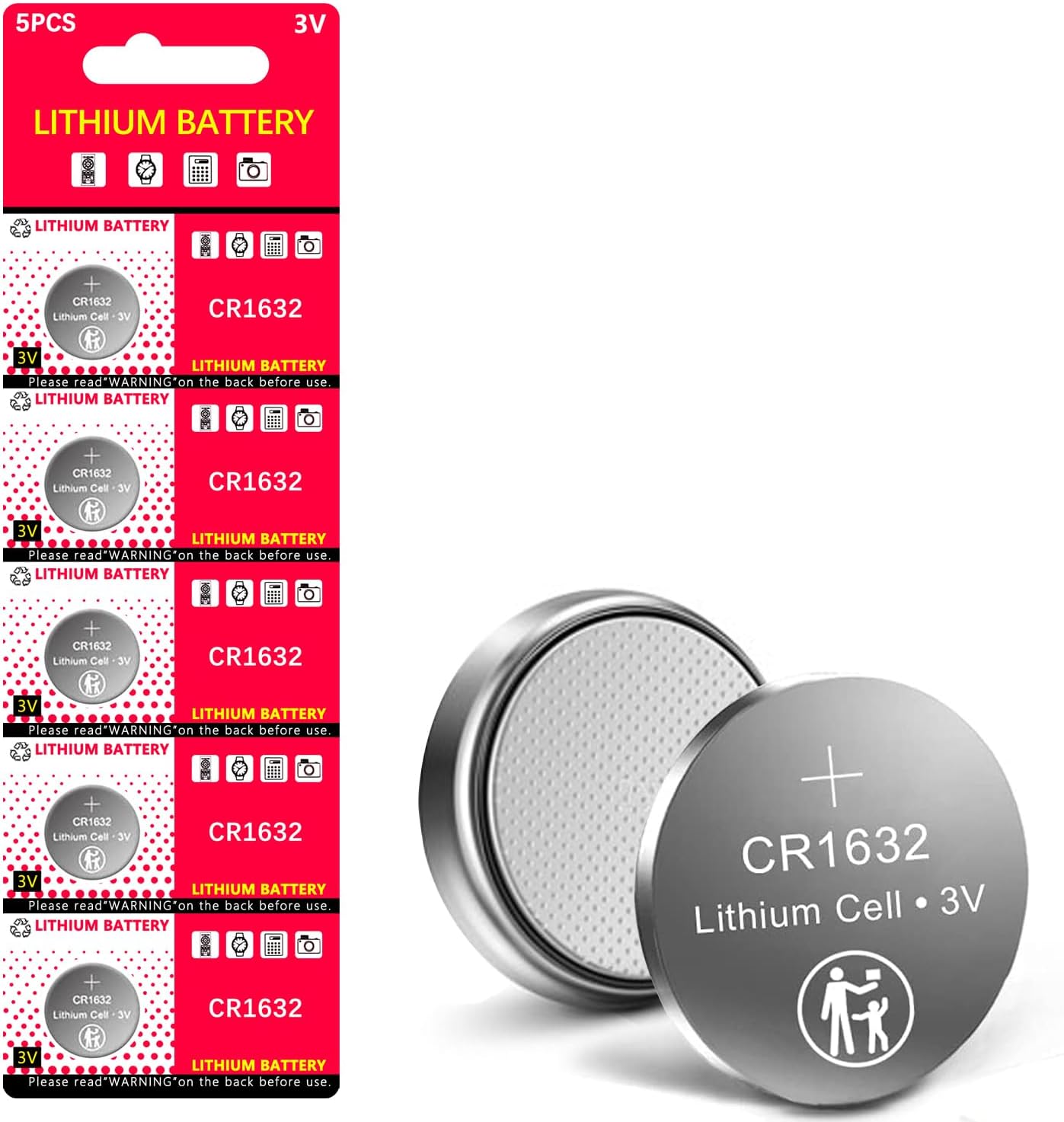 5 Pack CR1632 3V Lithium Battery CR 1632 3V Lithium Battery Retail Pack ...