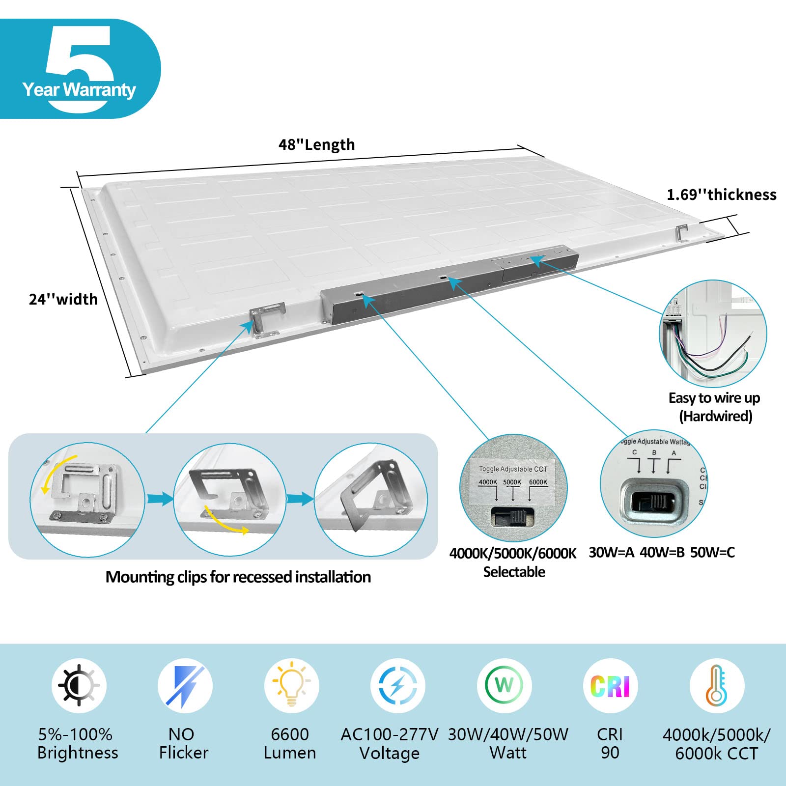 Aphyni 6PACK 2x4 LED Flat Panel Light - 55W 6600LM LED Drop Ceiling ...